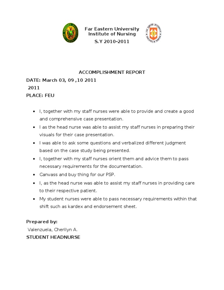 Accomplishment Report Health Care Public Health