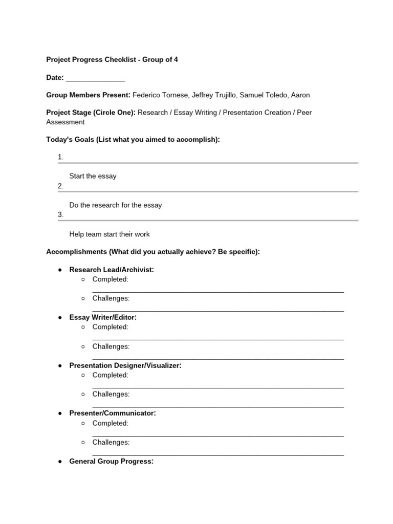 Project Progress Checklists | PDF | Human Communication
