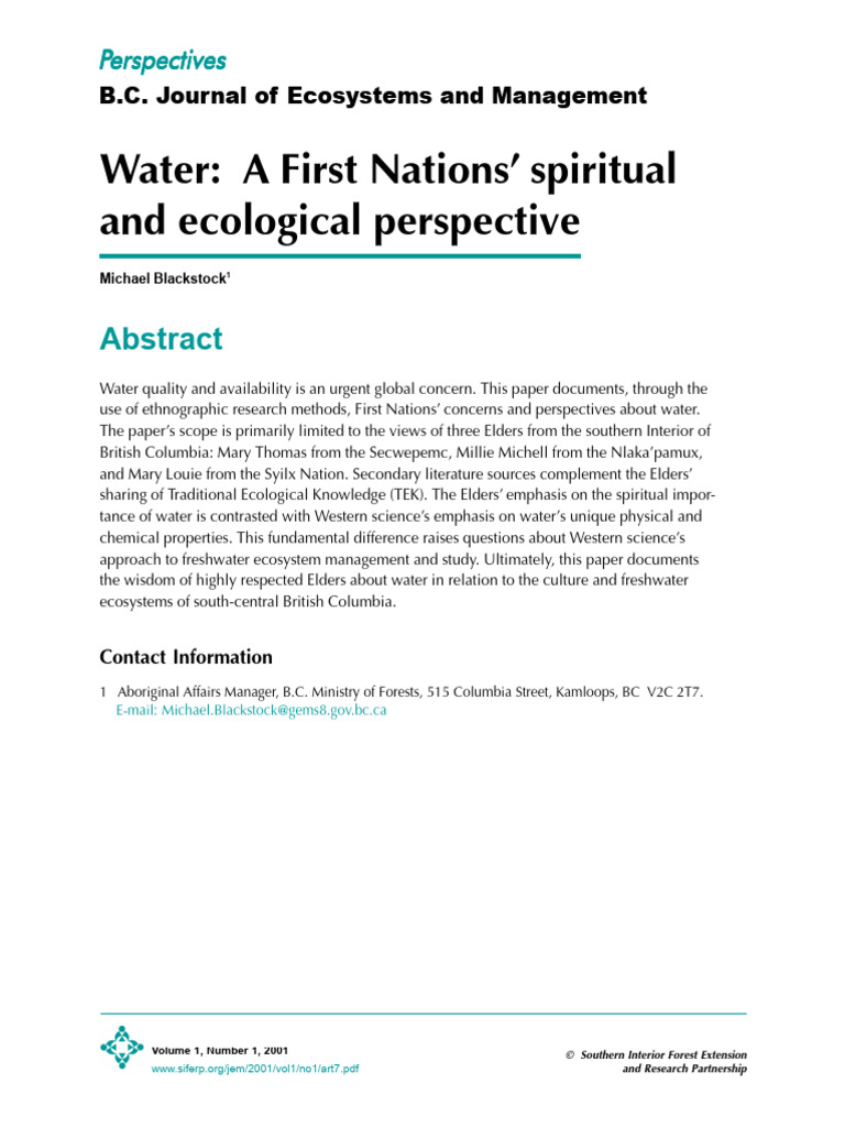 First Nations' Water Perspectives | PDF | Baptism | Water