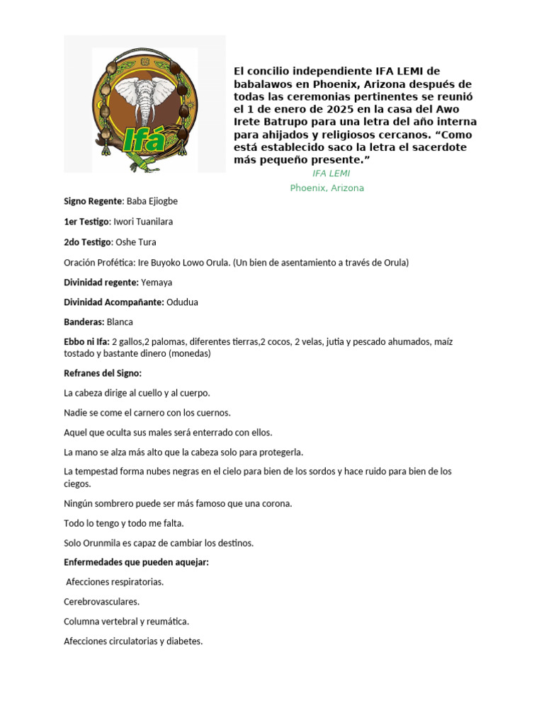 Letra Del Año 2025 IFA LEMI | PDF