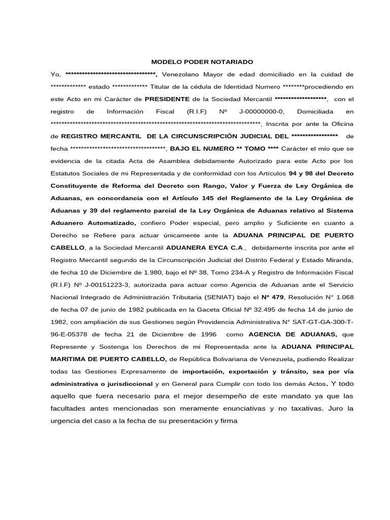 Poder Notariado según Art. 54 Aduanas | PDF | aduana | Gobierno