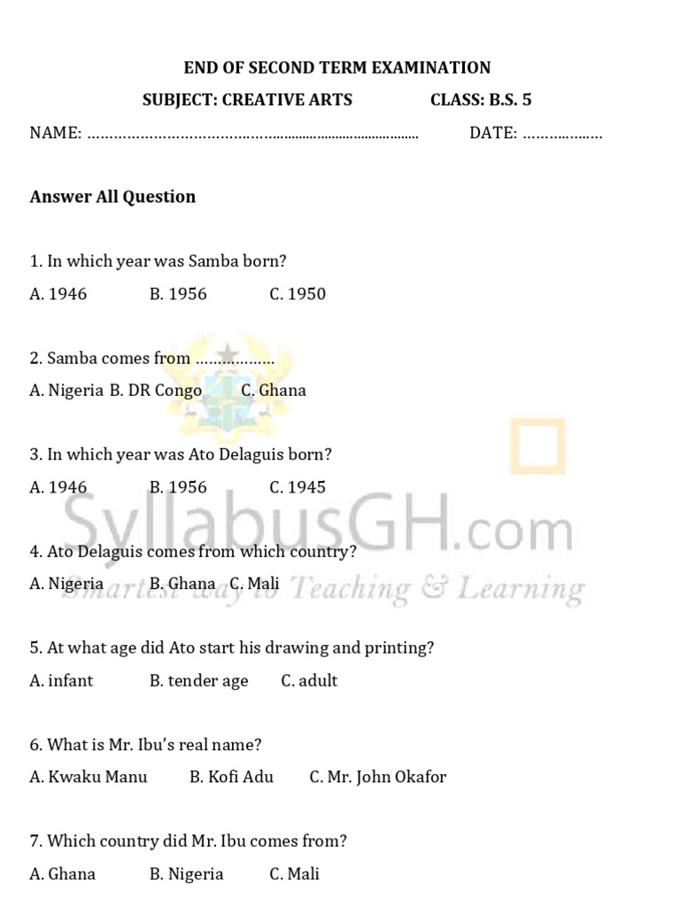 2023 B5 End of Term 2 Creative Arts | PDF