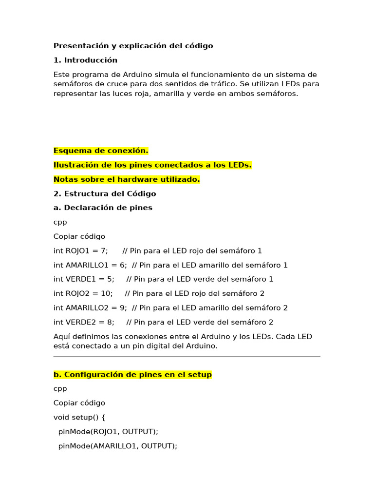 Presentación y Explicación Del Código | PDF | Semáforo | Arduino