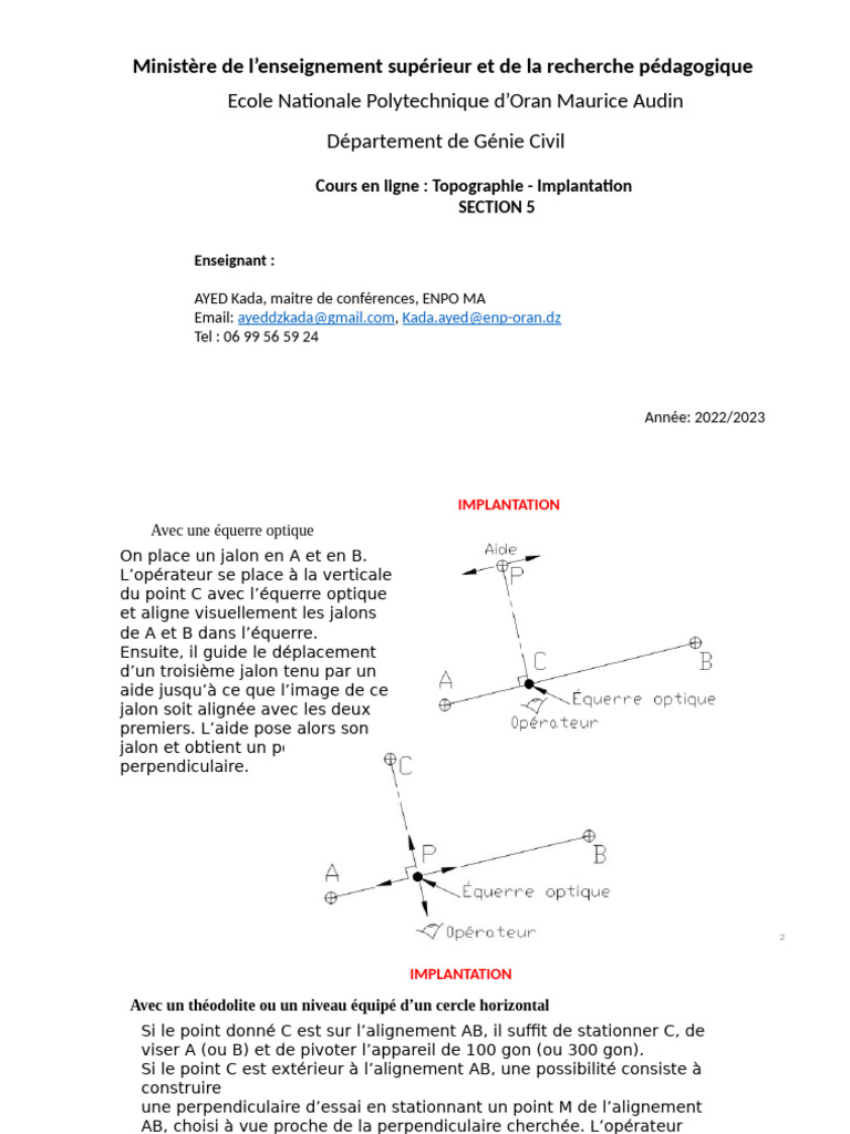 Topographie : Techniques d'implantation | PDF
