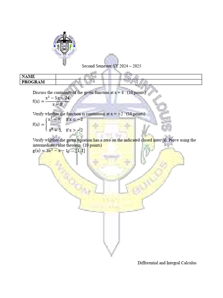 CALC 1034 - Continuity, IVT and Squeeze Activity-1 | PDF