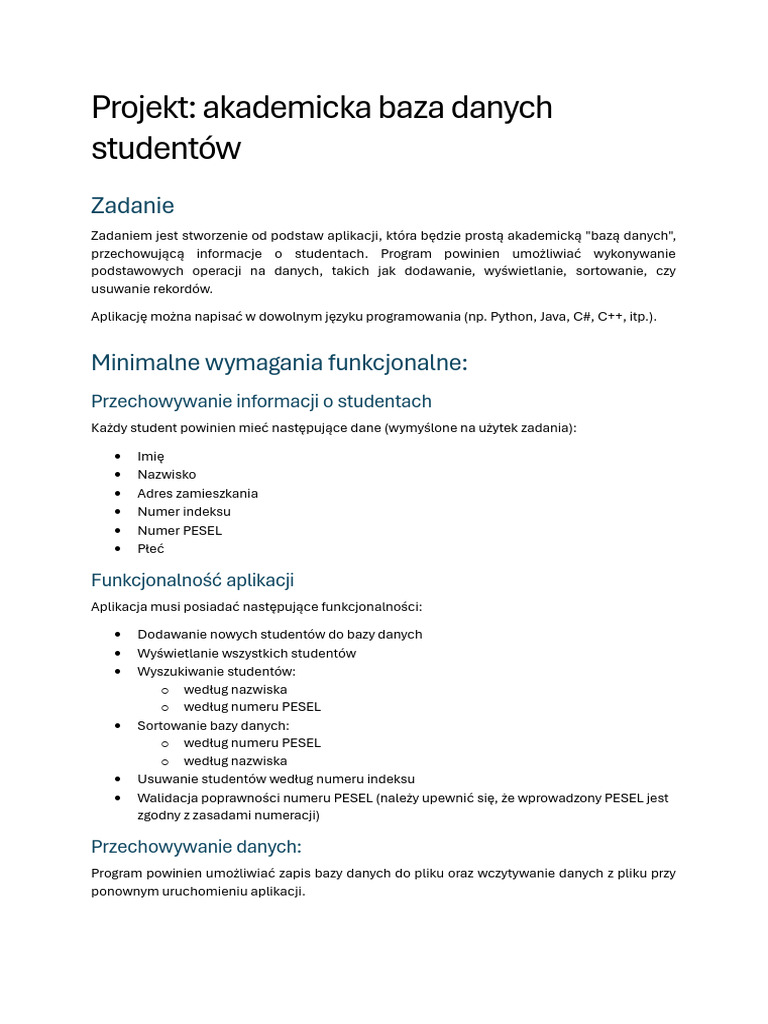 Zadanie Zaliczeniowe | PDF