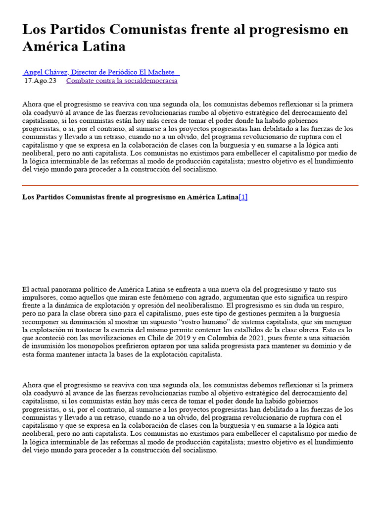 El Comunista Los Partidos Comunistas Frente Al Progresismo en América ...