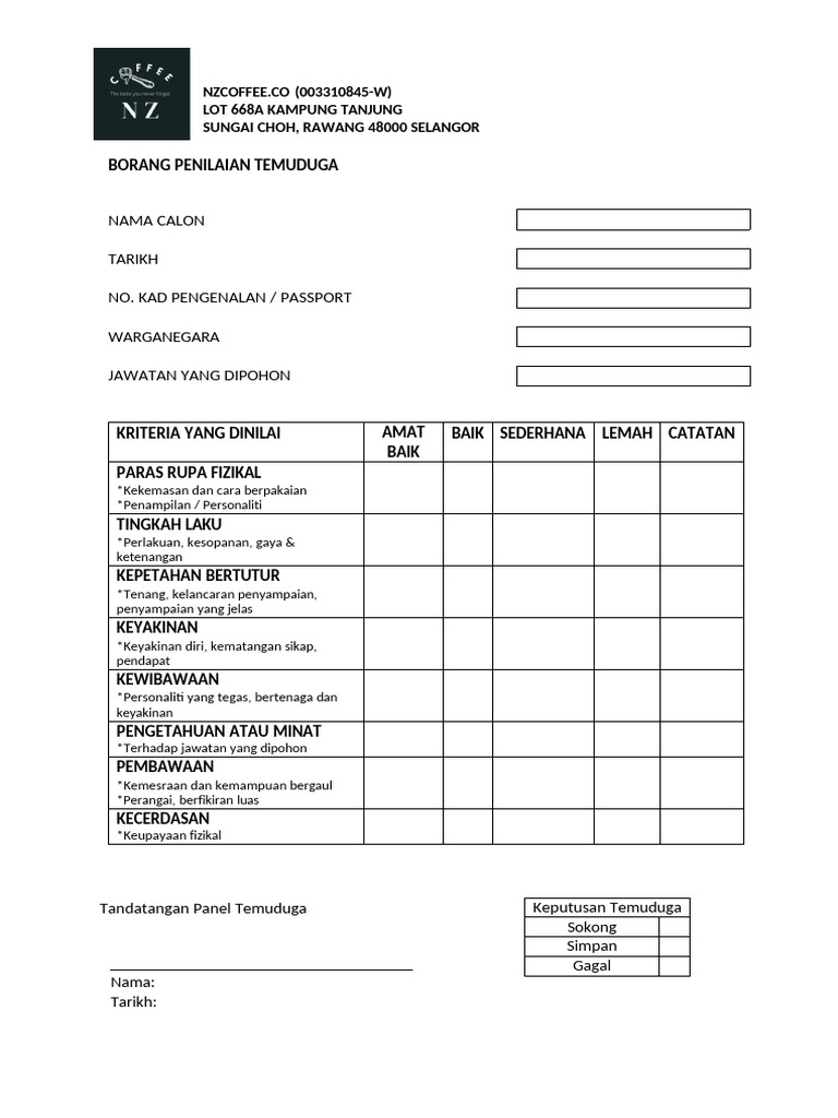 Borang Penilaian Temuduga | PDF