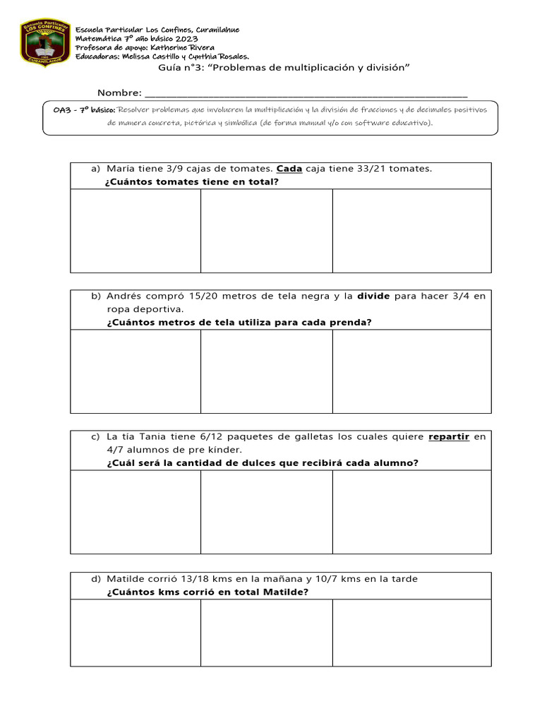 Problemas de multiplicación y división | PDF | Matemáticas