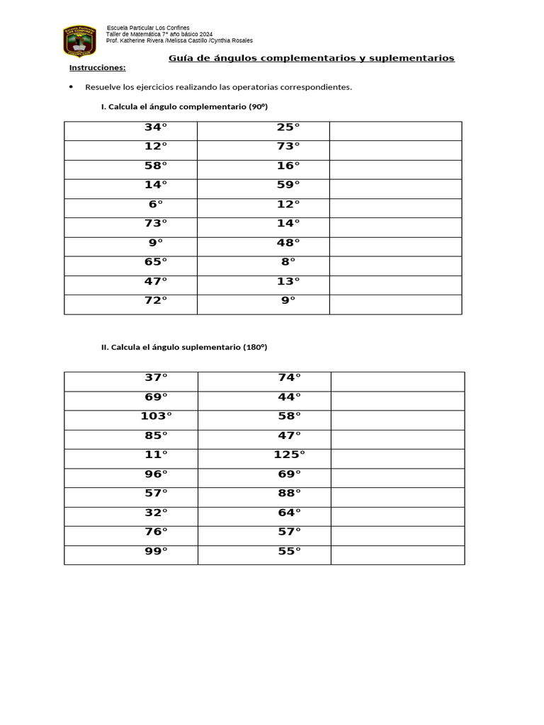 Guía de ángulos Comple. y Suplem. | PDF