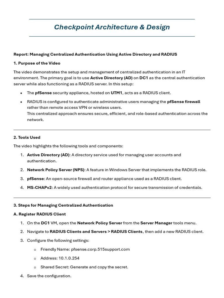 Checkpoint Architecture & Design | PDF | Radius | Active Directory