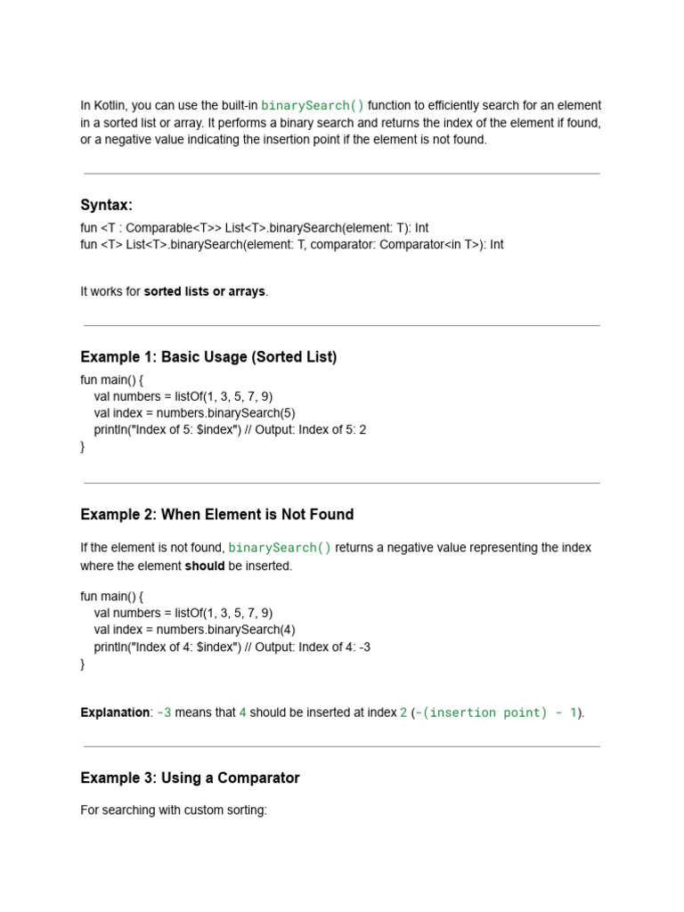 Binary Search in Kotlin | PDF