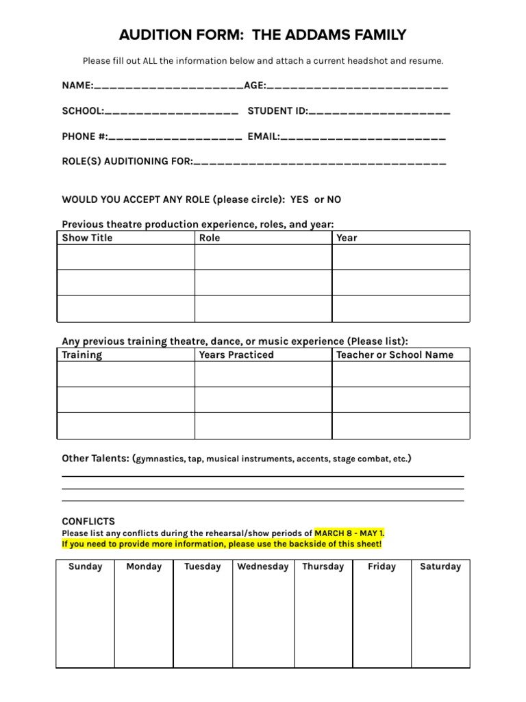 Audition Form | PDF