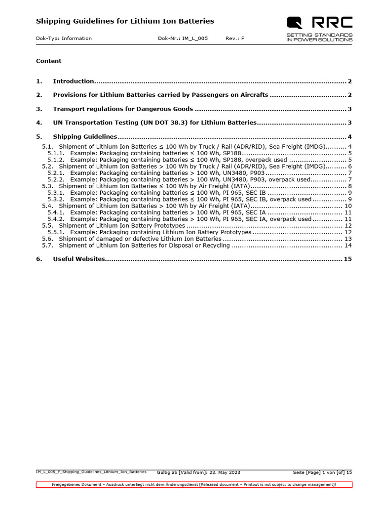 Shipping Guidelines Lithium Ion Batteries en (1) | PDF | Dangerous ...