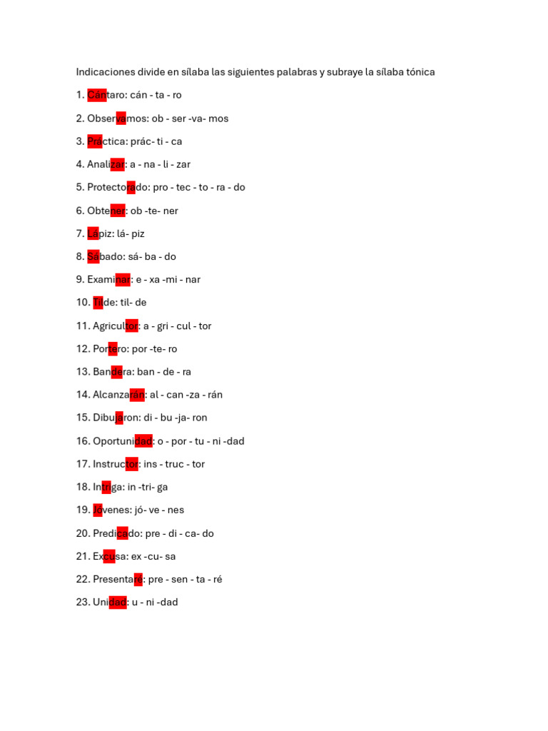 Dividir Palabras en Sílabas y Tildes | PDF | Pronombre | Morfología
