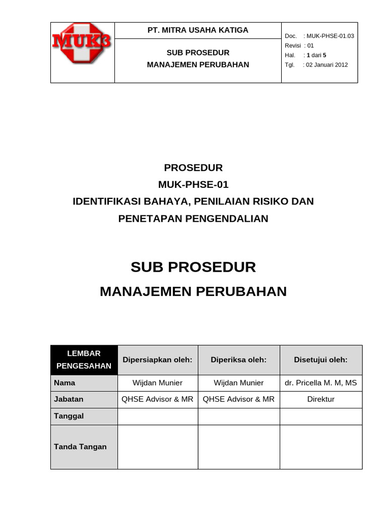 MUK-PHSE-01.03 Manajemen Perubahan - Rev.01 | PDF