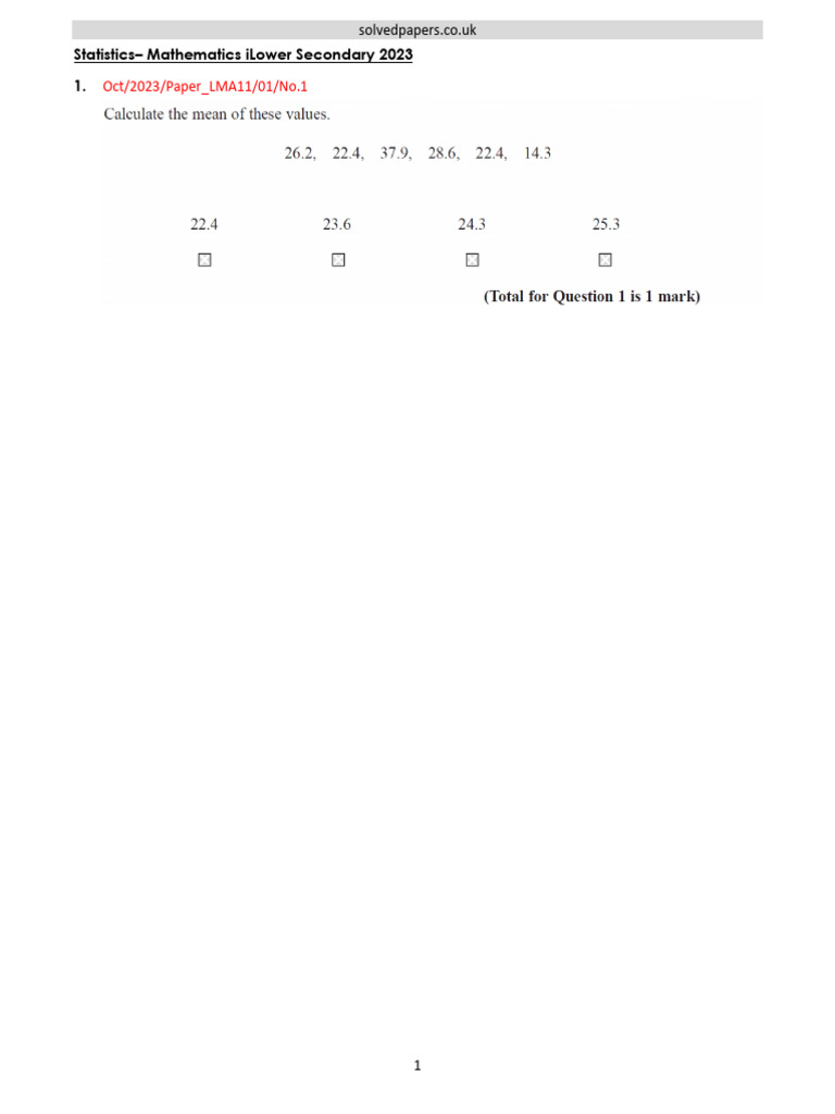 2023oct Statistics Edexcel Math Isecondary | PDF