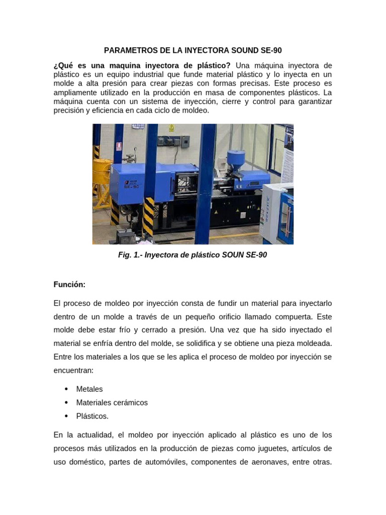 Parametros de La Inyectora Sound Se | PDF | Procesos industriales | Sector secundario de la economía