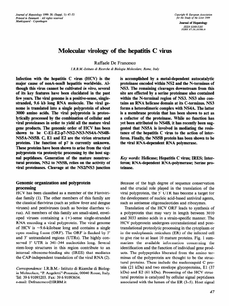 Molecular Virology of The Hepatitis C Virus 1999 | PDF | Hepatitis C ...