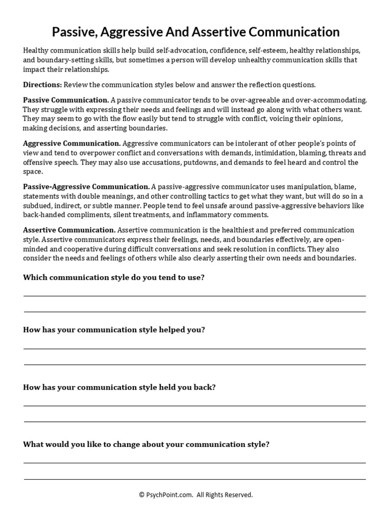 Passive Aggressive and Assertive Communication | PDF