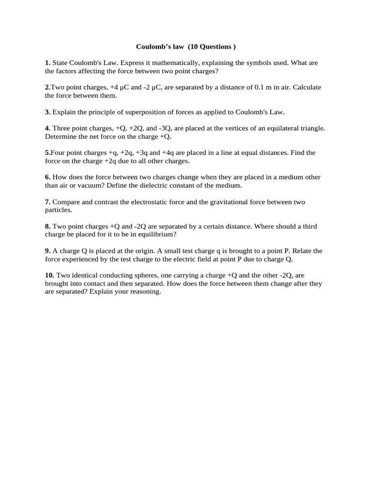 Coulomb's Law: Key Questions & Solutions | PDF