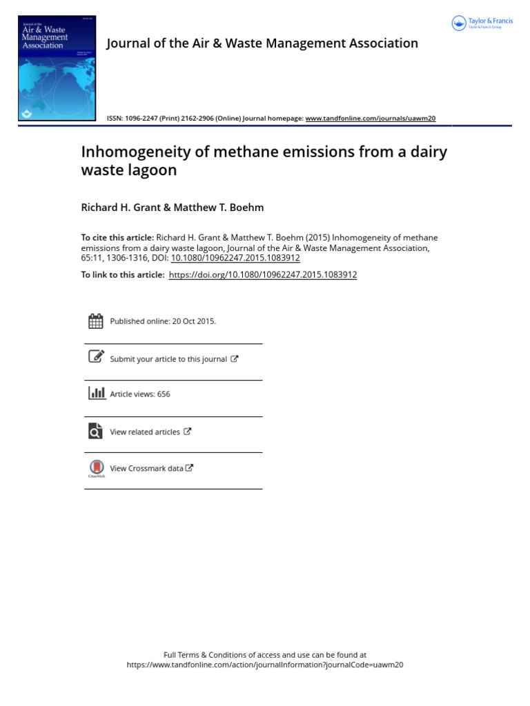 Inhomogeneity of Methane Emissions From A Dairy Waste Lagoon | PDF ...