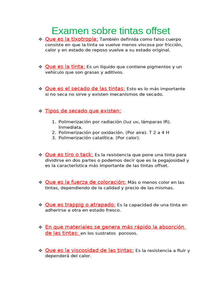Guía sobre tintas offset y sus propiedades | PDF | Tinta | Pigmento