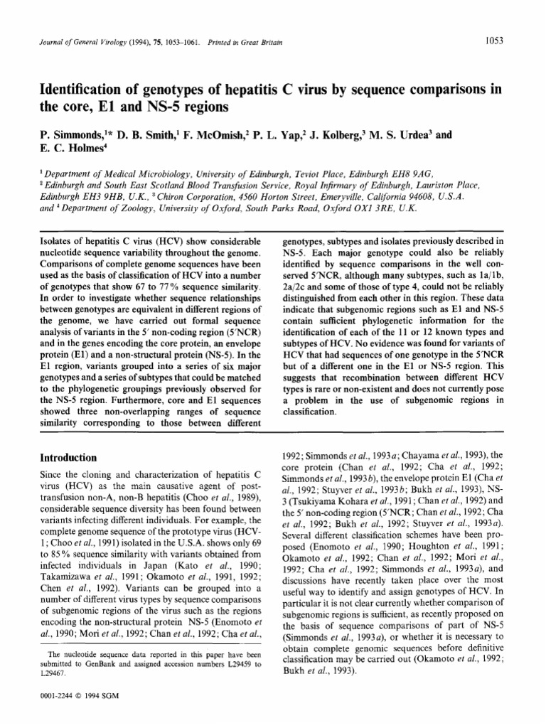 Identification of Genotypes of Hepatitis C Virus by Sequence ...