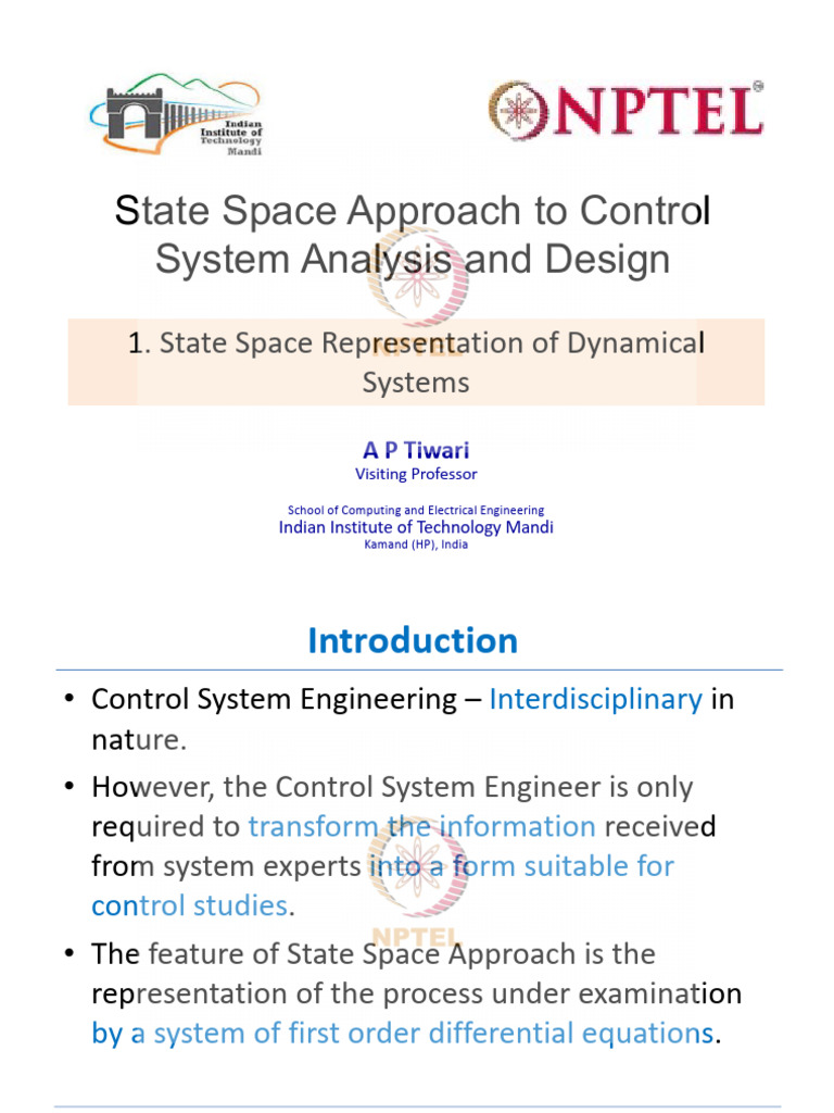 L01 Description of Dynamical Systems Into Standard State Space Form ...