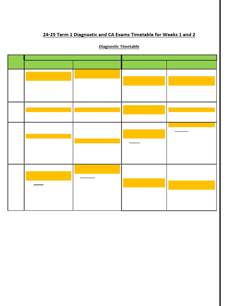 Term 1 Exam Timetable Overview | PDF