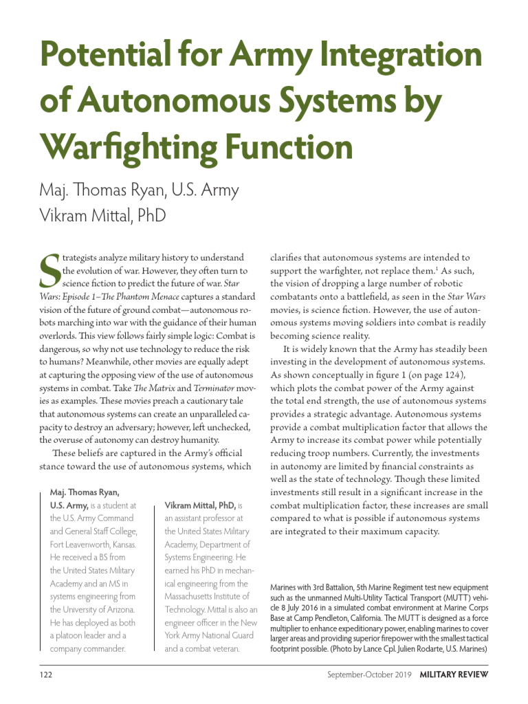 Army Integration of Autonomous Systems | PDF | United States Marine ...