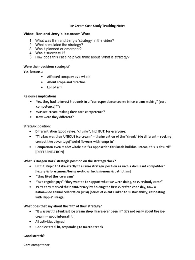 Ice Cream Case Study Teaching Notes | PDF | Ice Cream | Competition