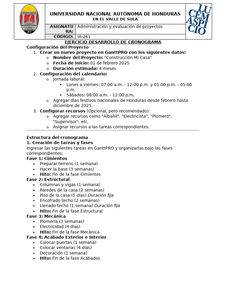 A03 - Ejercicio desarrollo de cronograma IPAC 2025 | PDF