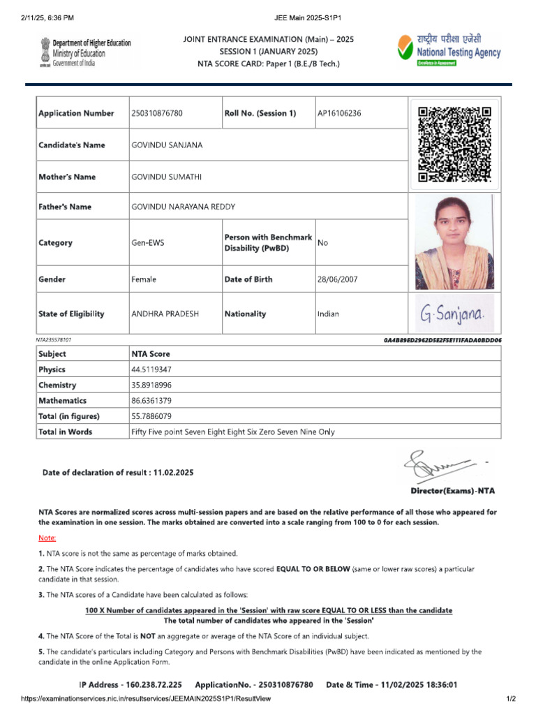 Sanjana Jee Mains | PDF