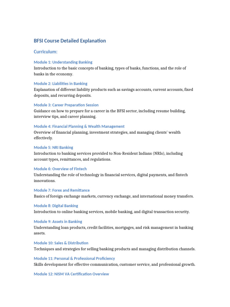 BFSI Course Detailed Explanation | PDF