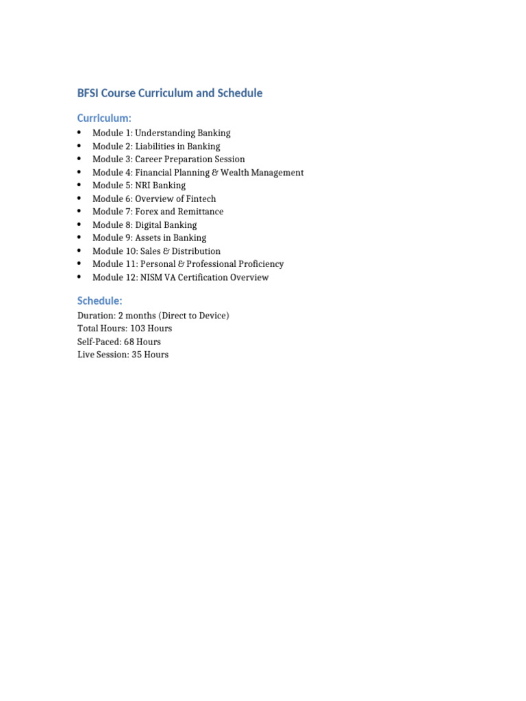 BFSI Course Details | PDF