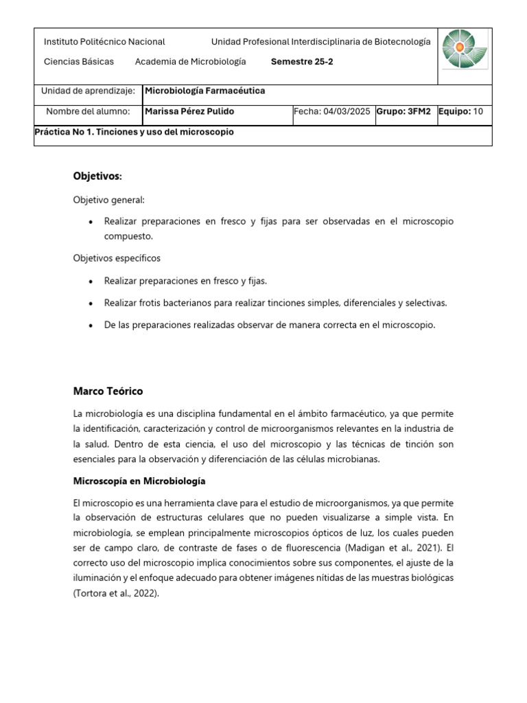 Micro Reporte 1 | PDF | Tinción | Microscopio