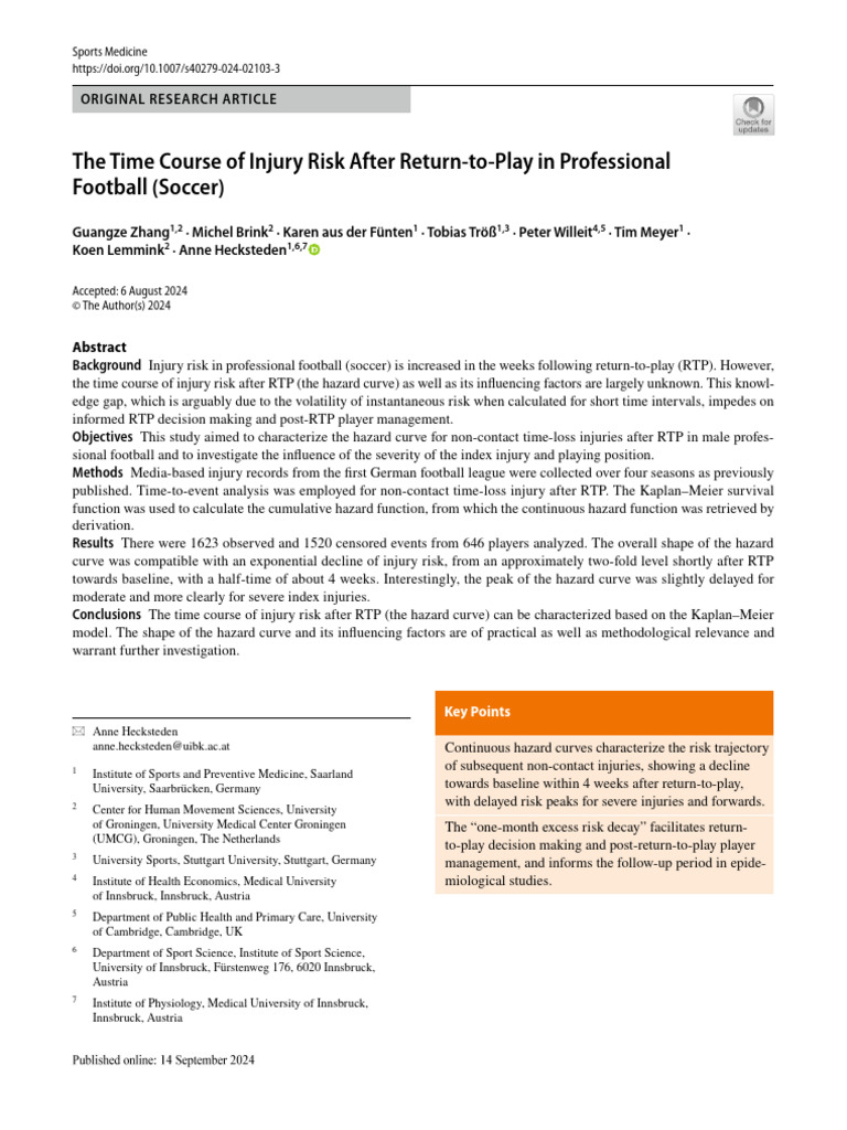 Injury Risk Post-Return-to-Play in Football | PDF | Risk