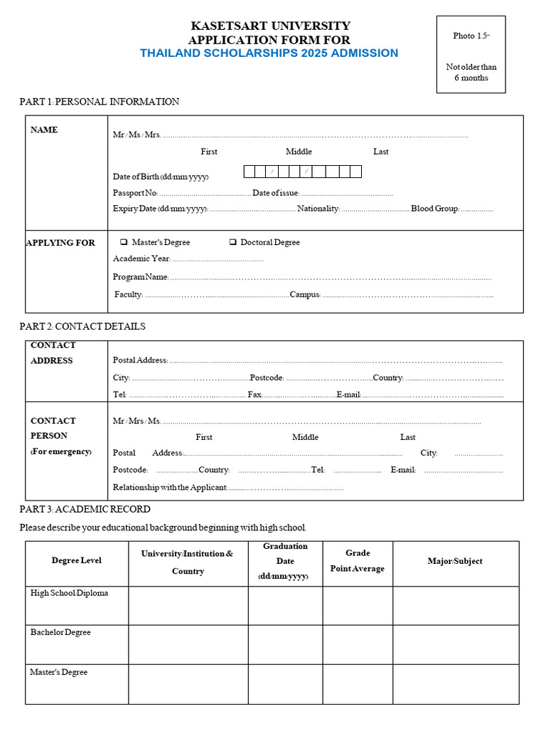 KU Application Form Thailand Scholarship 2025 Form Group 1 | PDF ...