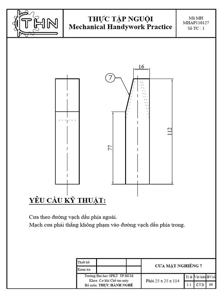 Thực Tập Nguội Mechanical Handywork Practice: Mã Mh MHAP110127 Số TC: 1 | PDF