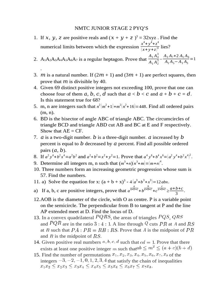 NMTC Junior Stage 2 Pyq | PDF | Numbers | Mathematical Concepts