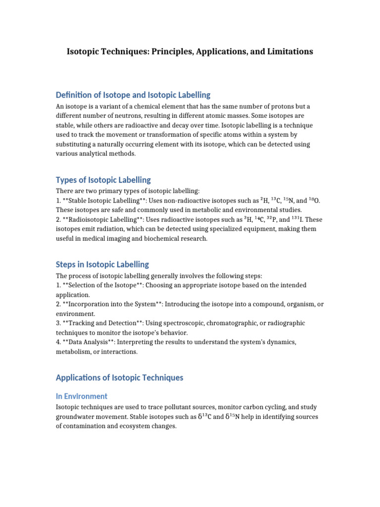 Isotopic Techniques Essay | PDF | Isotope | Isotopic Labeling