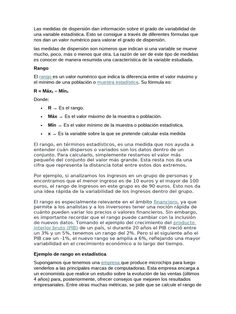 Medidas de Dispersión en Estadística | PDF | Diferencia | Estadísticas