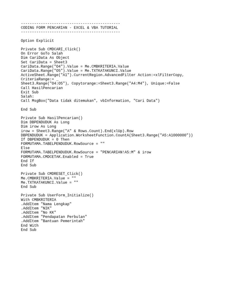 Coding Form Pencarian | PDF