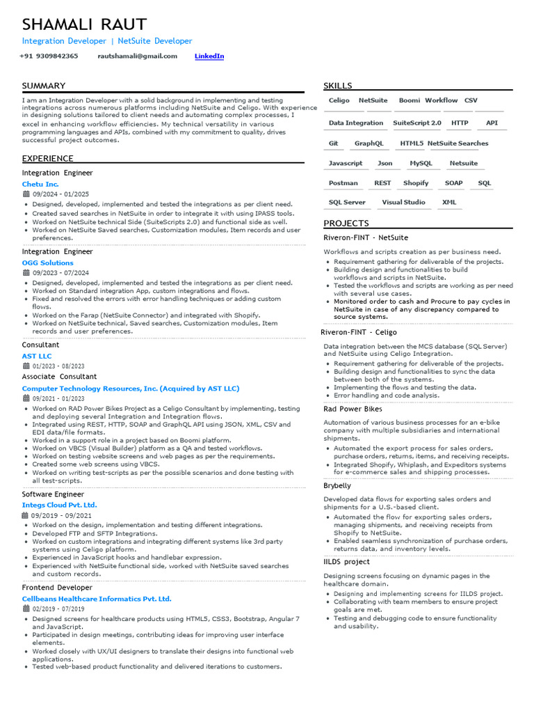 Shamali Raut Cv Developer (1) | PDF | Microsoft Sql Server | Json