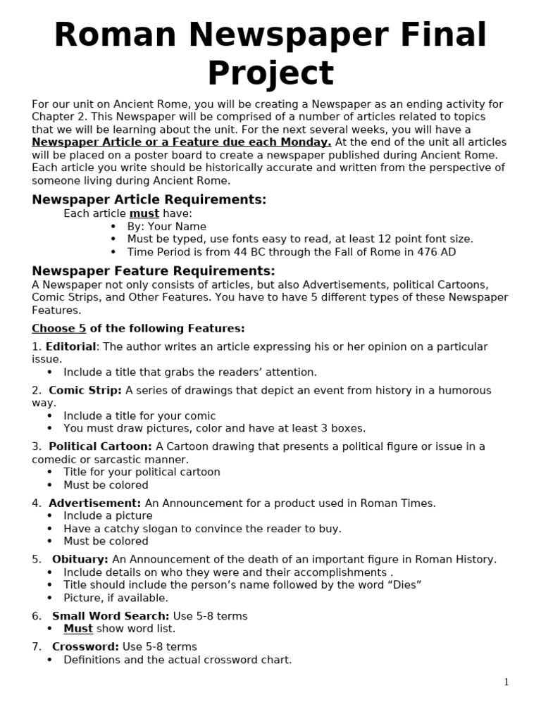 Ancient Rome Newspaper Project | PDF | Newspapers | Cartoon