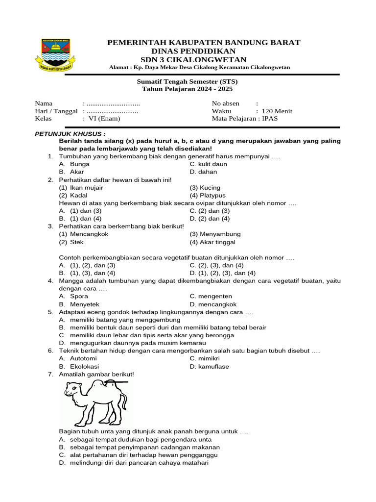 STS 1 Kelas VI - IPAS - FIX | PDF