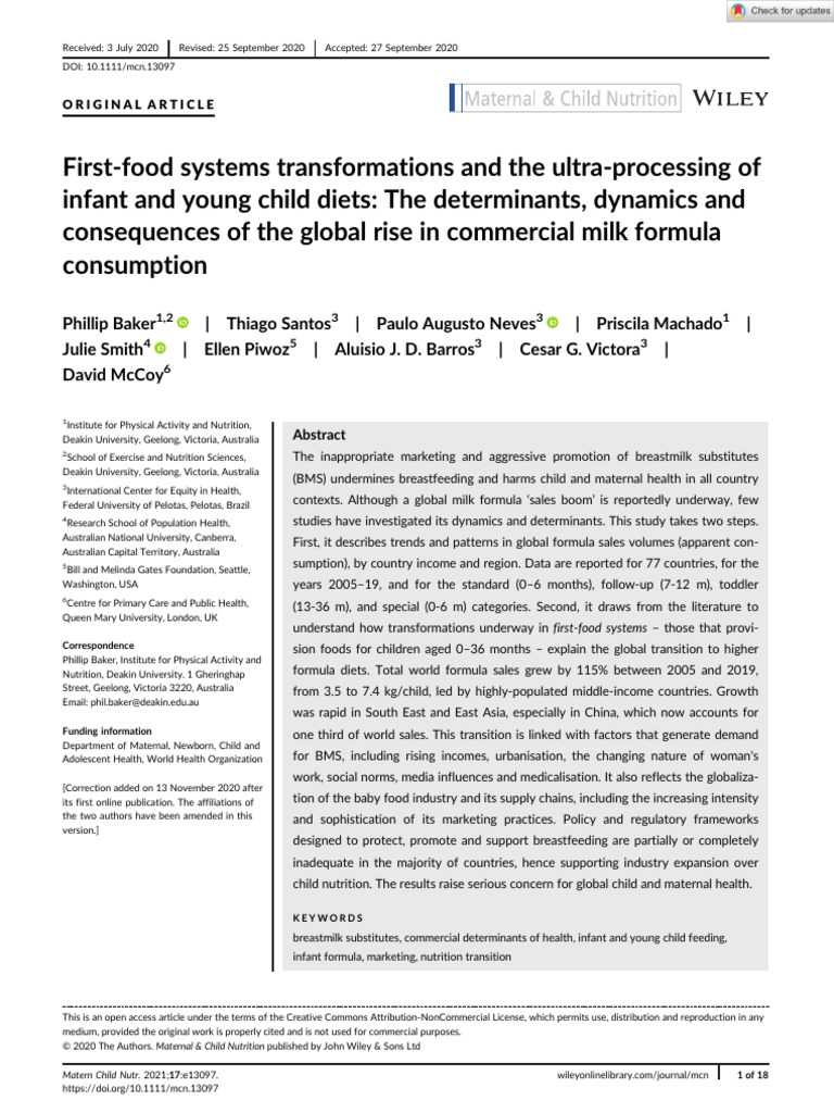 First-Food Systems Transformations and The Ultra-Processing of Infant ...