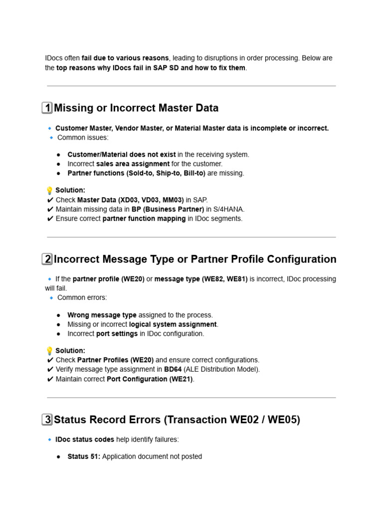 Top Reasons Why IDocs Fail in SAP SD and How To Fix Them | PDF ...