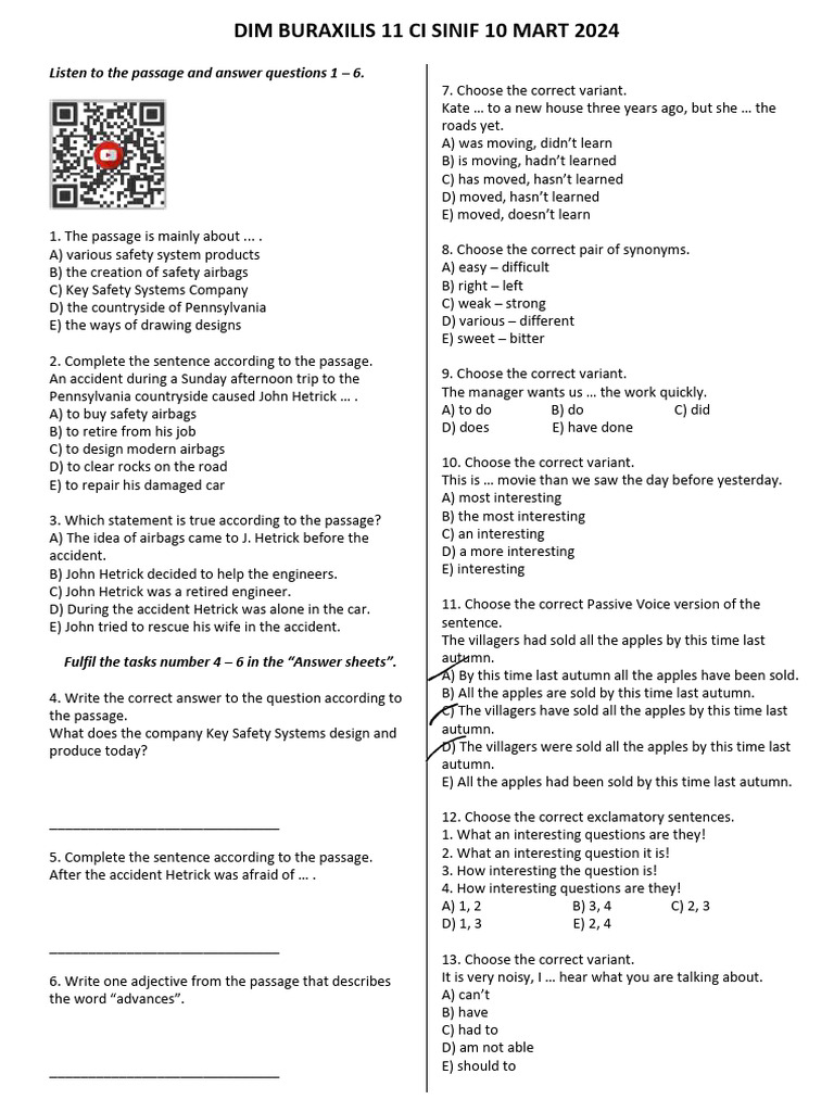 Dim Buraxilis 11 Sinif 10 Mart 2024 | PDF | Blues | Linguistics